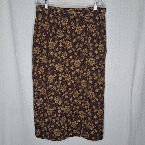 Rena Rowan | Skirts | Rena Rowan Brown Floral Midi Skirt | Poshmark